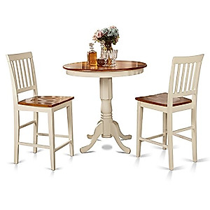 East West Furniture JAVN3-WHI-W 3 Piece Counter Height Dining Set for Small Spaces Contains a Round Dining Room Table with Pedestal and 2 Wooden Seat Chairs, 36x36 Inch, Buttermilk & Cherry