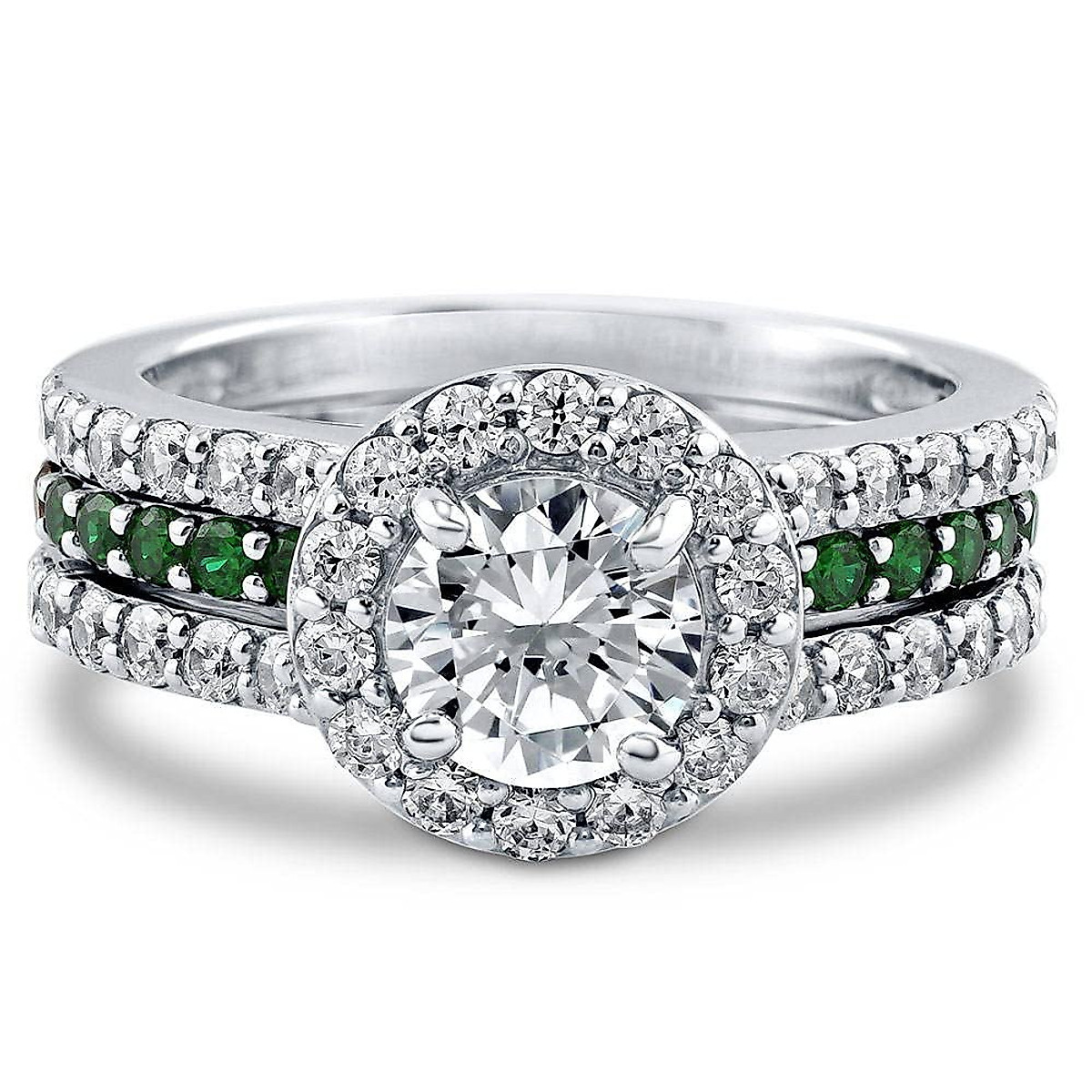 BERRICLE Sterling Silver Halo Wedding Engagement Rings Round Cubic Zirconia CZ Insert Ring Set for Women, Rhodium Plated Size 8