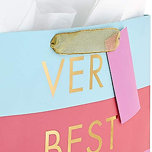 Hallmark 13" Large Mother's Day Gift Bag with Tissue Paper ("Very Best Mom Ever" - Blue, Lavender and Pink Stripes) for Moms, Grandmas, Nanas, Mom Squads