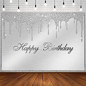 SENDY 7x5ft Silver Glitter Birthday Backdrop Birthday Party Decorations Supplies for Girl Woman Donut Bokeh Sequin Shining Spots Photography Background Banner Photo Booth Studio Props Vinyl
