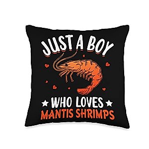 Just A Boy Who Loves Mantis Shrimps Seafood Gift Just A Boy Who Loves Mantis Shrimps Throw Pillow, 16x16, Multicolor
