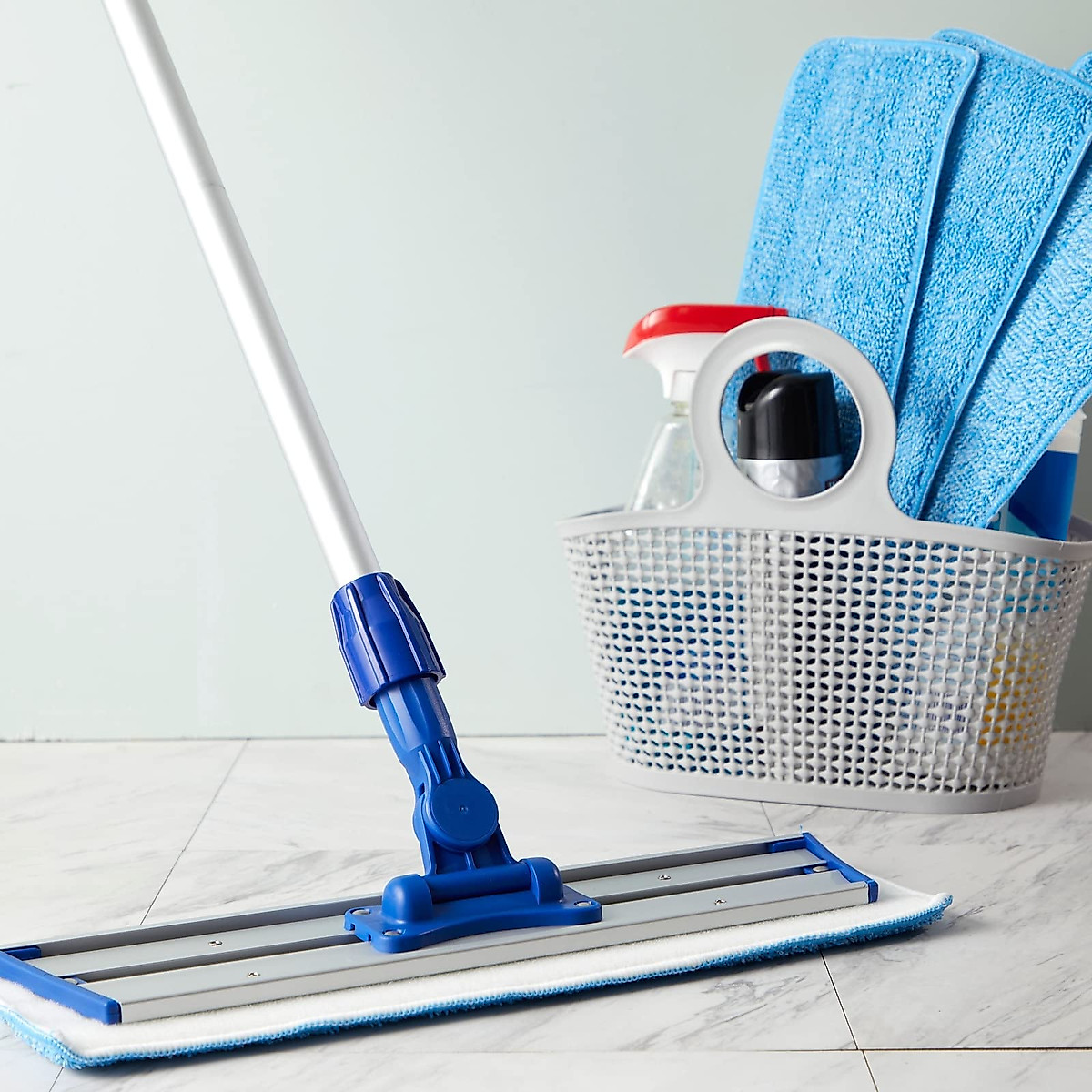 Juvale 10 Pack Microfiber Mop Pads - Reusable & Washable Flat Mop Heads for Hardwood Floors & Cleaning - 16.5 Inch Blue Replacement Pads