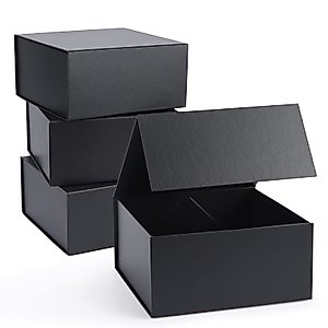 Giftgarden 4-Pack 8”x8”x4” Black Gift Boxes with Magnetic Lids, Square Collapsible Gift Wrap Box Magnet Clourse for Presents, Mothers Day, Birthday, Wedding, Bridesmaid Groomsman Proposal Box
