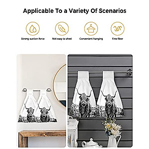 Farmhouse Yak Kitchen Towels with Hanging Loop 2 Pack, Absorbent Hand Towels for Bathroom, Grey Funny Cute Farm Animals Rustic Hand Kitchen Towel Tea Bar Dish Cloths Tie Towel 18"x14"