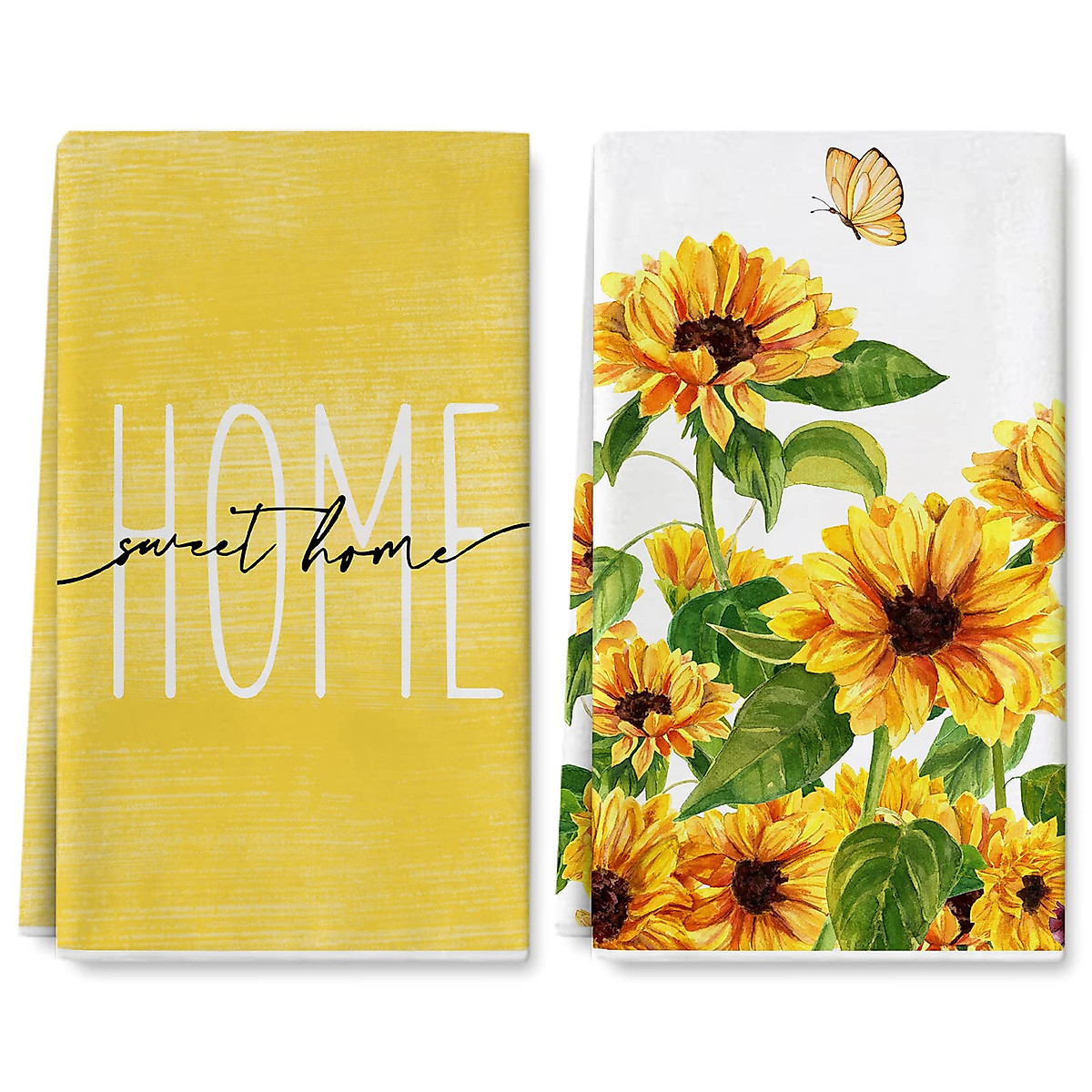 AnyDesign Sunflower Kitchen Towel Home Sweet Home Floral Dish Towel Spring Summer Flower Butterfly Hand Drying Tea Towel for Seasonal Cooking Baking Cleaning, 18 x 28 Inch, 2 Packs
