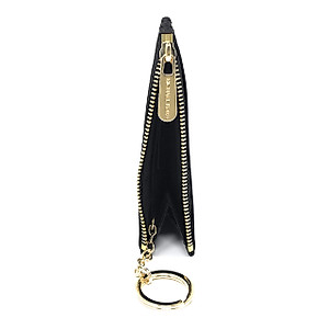 Michael Kors Jet Set Travel Small Top Zip Coin Pouch with ID Holder in Saffiano Leather (Black with Gold Hardware)