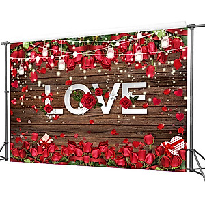 CYLYH 7X5FT Valentine's Day Backdrop Red Rose Wood Wall Background Love Wedding Bridal Shower Backdrops Mother's Day Party Banner Backdrops D808