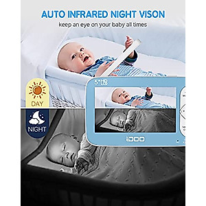 iDOO Baby Monitor, Baby Monitor with Camera and Audio 720P, Baby Monitor no WiFi with Night Vision, 5" HD Display, Remote Pan-Tilt-Zoom, 900 ft Long Range, Two-Way Talk, Room Temperature, Lullabies