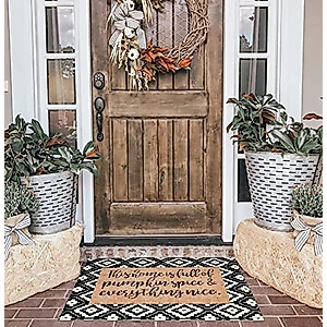 Uphome Indoor Outdoor Doormat 2’x3’ Boho Cotton Area Rug Hand Woven Moroccan Geometric Throw Rugs Machine Washable Farmhouse Rug Carpet for Entryway Porch Living Room Laundry Kitchen,Black and Cream