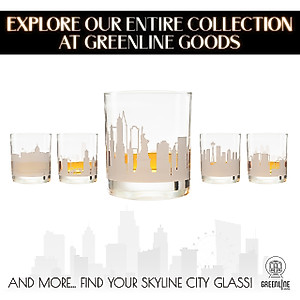 Greenline Goods Whiskey Glasses - 10 Oz Tumbler for New York Lovers (Single Glass) - Etched with New York Skyline - Old Fashioned Rocks Glass