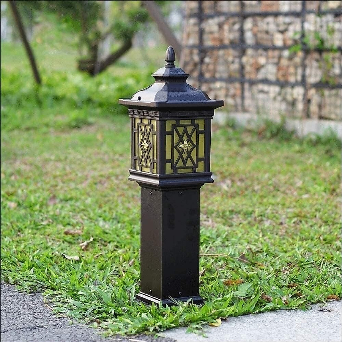 MODEBHD Chinese Retro Garden Column Head Lamp E27 Outdoor IP65 Waterproof Landscape Lighting Column Head Lamps Modern Minimalist Lawn Lamp Fence Lamp Post Lamp High Pole Lamp (Height: 60 Cm)