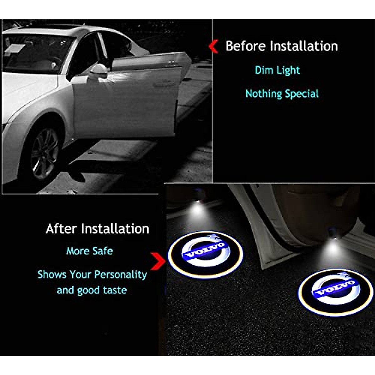2Pcs Universal for Wireless Car Door Logo Light LED HD Welcome Courtesy Ghost Shadow Projector Lamp Compatible with Volvo Most Models