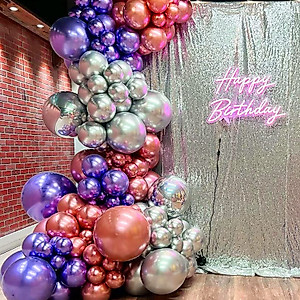 Metallic Purple Balloon Garland Arch Kit 100 Pack 18/12/10/5 Inch Latex Party Balloons Different Sizes Confetti Balloons Chrome Balloon for Engagement Wedding Anniversary Mermaid Party Decorations