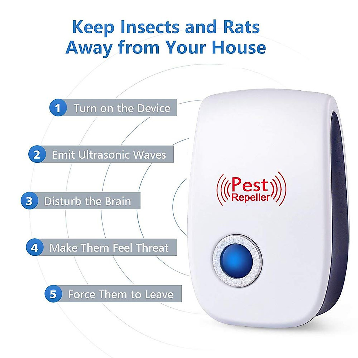 (6 Pack) Ultrasonic Pest Repeller, Electronic Plug in Sonic Repellent pest Control for Insects Roaches Ant Mice Bugs Mouse Rodents Mosquitoes Spiders, Home, Office, Warehouse, Hotel
