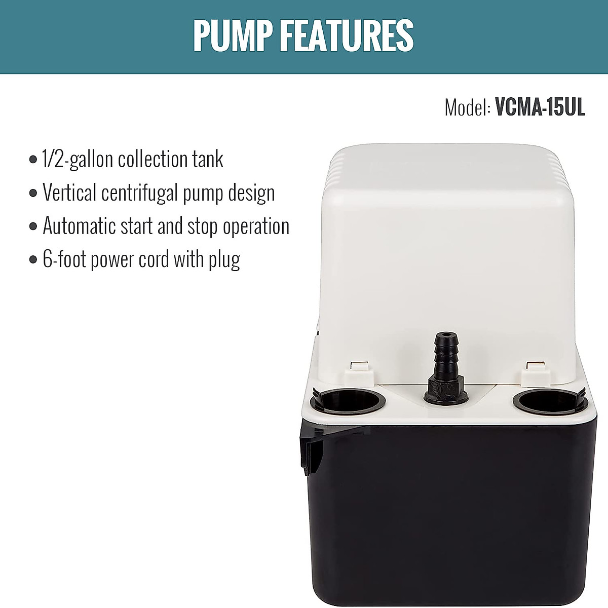 LITTLE GIANT 554401 VCMA-15UL 115 Volt & 89695 CV-10 Condensate Pump Check Valve for VCC, VCM, VCMA and VCL-14/24, 1/4-inch MNPT x 3/8-inch Barbed, Black