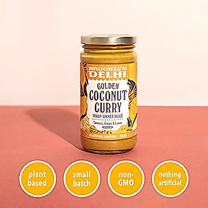 Brooklyn Delhi Golden Coconut Curry - Indian Simmer Sauce with Turmeric, Ginger, Lemon, & Coriander - 12 Ounces - Mild Enough for a kid, Flavorful Enough for a Foodie - Vegan - No Artificial Additives