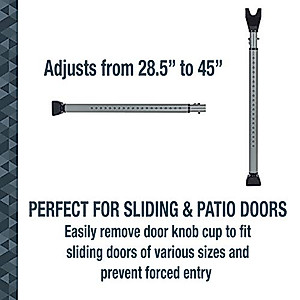 SABRE Adjustable 2-in-1 Door Security Bar, Door Stop Bar Secures Onto Door Knob, Strong Scratch-Proof Grip, Steady Against Floor, Removable Door Knob Top For Sliding Door Use, Portable & Easy to Use