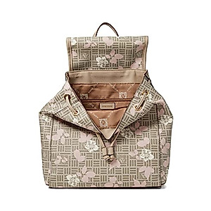 Anne Klein Flap Backpack with Floral Overlay, Stone-Gardenia Multi/Stone