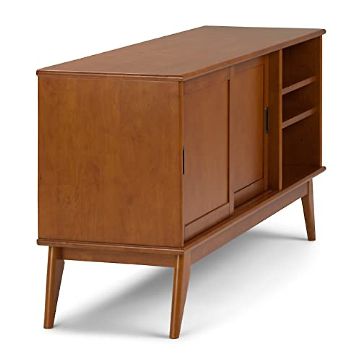 SIMPLIHOME Draper SOLID HARDWOOD 60 Inch Wide Mid Century Modern TV Media Stand in Teak Brown For TVs up to 65 Inches, For the Living Room and Entertainment Center