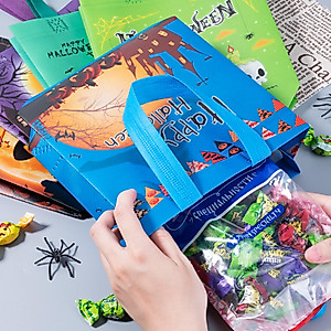 8PCS Halloween Treat Bags Candy Bags, Kids Trick or Treat Bags Goodie Bags, Small Halloween Tote Bags with Handles, Non-Woven Halloween Bags for Halloween Party Decoration Supplies