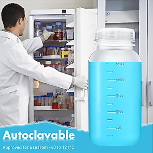 Nitial 18 Pack Laboratory Polypropylene Wide Mouth Reagent Bottle with Graduated Scale, Translucent Reusable Plastic Bottles with Caps for Classrooms, Storage at Home, or Laboratories (8 oz)