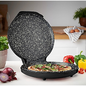 MisterChef Countertop Pizza Maker, 1450W Mini Pizza Oven, Pizza Maker Oven With 12″ Non-Stick Ceramic Plate, Indoor Electric Pizza Oven for Crepes, Pancakes - Black