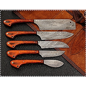 1033 Custom Made Damascus Steel 5 pcs Professional Kitchen Chef Knife Set with 5 Pocket Case Chef Knife Roll Bag by GladiatorsGuild (Red)