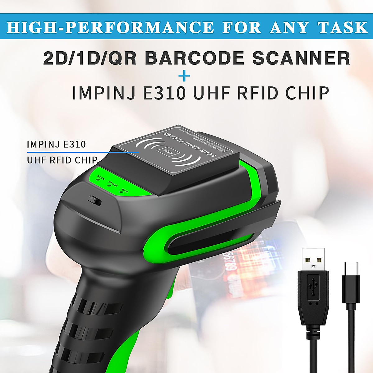 Symcode Barcode Scanner RFID Scanner with Impinj E310 UHF RFID Reader, Wireless Bluetooth Barcode Scanner 2D/1D/QR Code Scanner, Multi-Mode: Barcode Scanning, UHF RFID Tag Reader/Writer