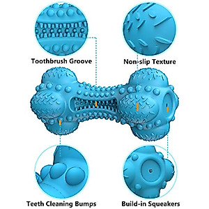 SCHITEC Squeaky Dog Chew Toy, Tough Durable Natural Rubber Bone with Toothbrush, Indestructible for Aggressive Chewers Large Medium Breed Teeth Cleaning