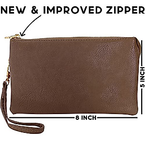 Humble Chic Vegan Leather Wristlet Wallets for Women, Phone Clutch or Small Purse Crossbody Bag, Includes Adjustable Shoulder and Wrist Straps, Taupe Brown, Tan