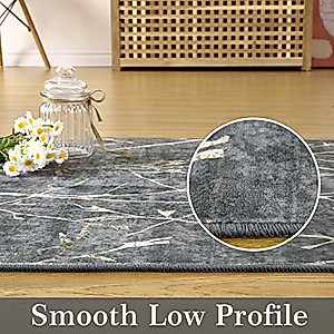 RUGSREAL Area Rug 2x6 Runner Rug Kitchen Mat Vintage Floral Runner Rug Entrance Foldable Rug Washable Hallway Entry Carpet Non Slip Rugs Farmhouse Living Room Bathroom Bedroom Dining Room,Grey