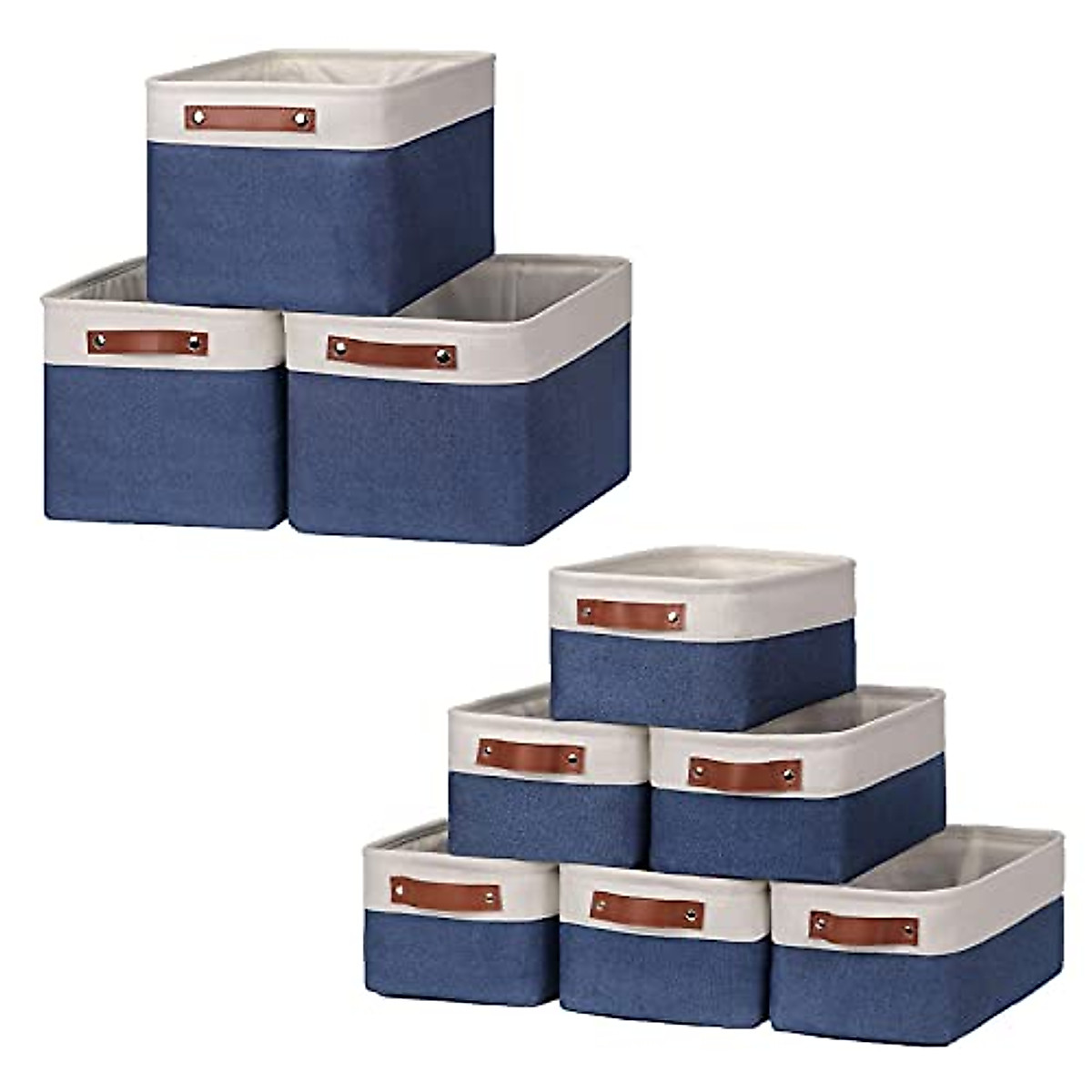 HNZIGE Small Fabric Baskets for Organizing Collapsible Storage Baskets for Shelves, Closets, Laundry, Nursery, Decorative Baskets for Gifts Empty (White&Blue)