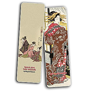 Creanoso Japanese Ladies Bookmarks (60-Pack) Oiran Geisha Kimono Woodblock Print – Inspirational Japanese Art Impressions Bookmarker Cards – Premium Gift Collection for Men & Women, Teens – Page Clip