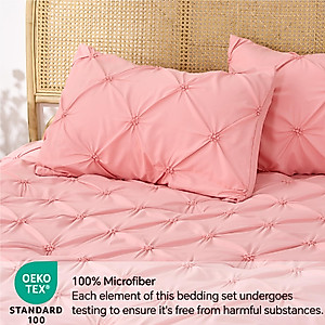 BEDELITE Pink Twin Comforter Set for Girls - 2 Peices Boho Pintuck Bedding Comforter Sets, Lightweight Soft & Warm Twin Bedding Sets with 1 Pillowcase for All Season