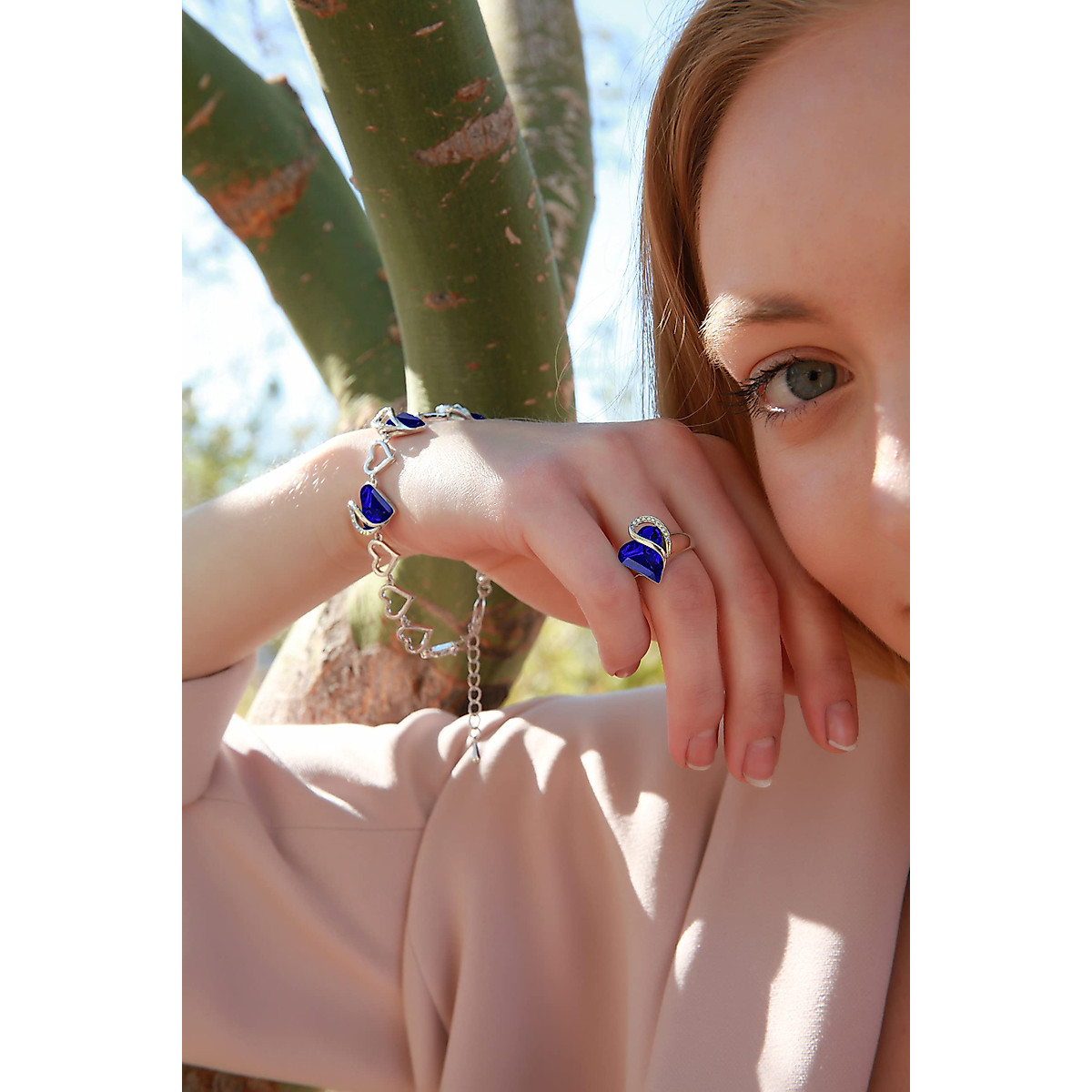 Leafael Infinity Love Women's Adjustable Heart Ring with Sapphire Blue Birthstone Crystal for September, Healing Stone for Wisdom, Jewelry Gifts for Women, Silver-Tone, Open End, Size 6.5-12