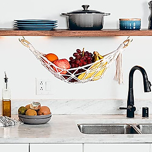 DEWECHO Macrame Fruit Hammock Under Cabinet - Banana Hammock for Boho Kitchen Decor - Hanging Fruit Hammock to Store All Your Produce in Small Places - Kitchen Storage Ideas also for RV