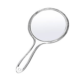 D Handheld Mirror with Handle, Hand Mirror Small Doule Sided Magnifying Mirror 1X 2X, Handle Makeup Mirror, Acrylic Handheld Mirror Rounded Shape, Transparent 1 PCS