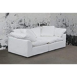 Sunset Trading Cloud Puff 2 Piece Modular Performance White Sectional Slipcovered Sofa, Moisture Resistant Fabric,