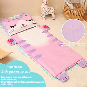 Wbesty Toddler Nap Mat for Kids Sleeping Mat Napping Mats Slumber Bags Foldable and Portable for Boys Girls Kindergarten Daycare Travel Camping,Cat Style