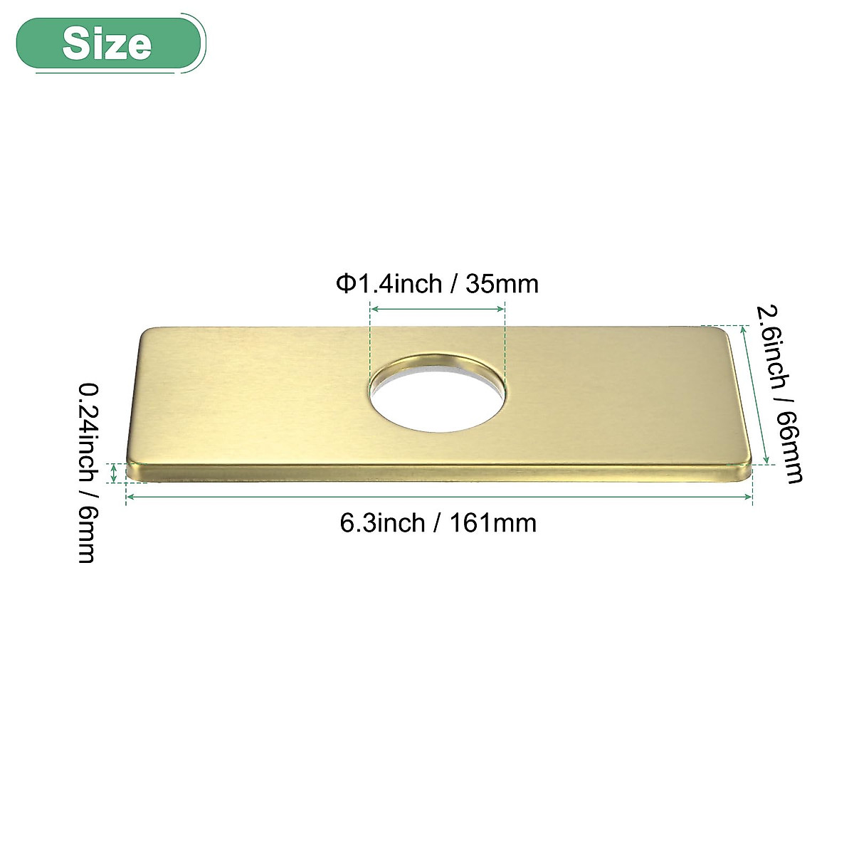 M METERXITY Faucet Deck Plate, 6 Inch Square Hole Cover Deck Plate for Bathroom/Kitchen Sink, 304 Stainless Steel Escutcheon Faucet Plate [Brushed Gold]