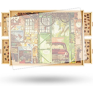 ALL4JIG 1500 Piece Rotating Puzzle Board with Drawers and Cover,26"x35"Portable Wooden Jigsaw Puzzle Table for Adults Portable,Lazy Susan Spinning Puzzle Boards Birthday Gift for mom