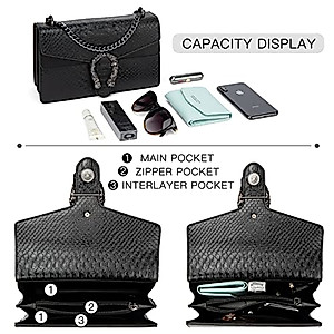 GLOD JORLEE Trendy Chain Crossbody Bags for Women - Luxury Snake-Print Leather Shoulder Satchel Bag Evening Clutch Purse Handbags (001-black)