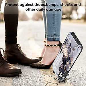 Dutyway for iPhone XR Marble Case, Cute Gold Glitter Phone Cases for iPhone 10xr, Heavy Duty Rugged Bumper Shockproof Protective Soft Rubber Hard PC Cover for Women Men (Black)