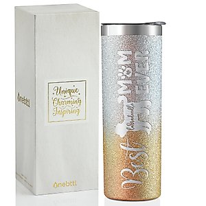 Onebttl Dog Mom Gifts, Dog Lover Gifts for Women, Best Dog Mom Ever, 20 oz Glitter Silver-Gold Insulated Tumbler - Labradoodle Mom