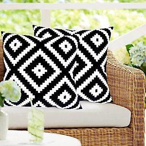 Yaofavo Outdoor Pillow Covers Set of 2, Waterproof Boho Farmhouse Throw Pillow Covers Geometric Pillow Cases for Patio Garden(Black&Cream White-10, 18x18 Inch)