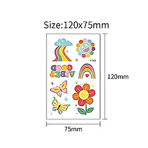 Finduat Glow In The Dark Groovy 70s Temporary Tattoos Stickers Kids Waterproof Luminous Tattoo Stickers Hippie Theme Birthday Party Supplies, Good Vibes Only Favors, Rainbow Arts and Crafts