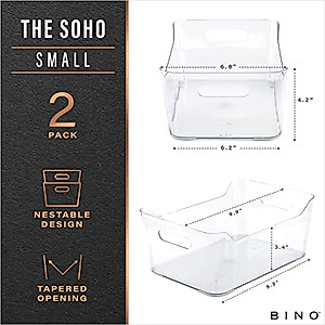 BINO | Plastic Organizer Bins, Small - 2 Pack, Clear | The SOHO Collection | Multi-Use Organizer Bins | Pantry Organizer & Freezer Organizer | Plastic Storage Container | Bins for Home & Kitchen Org