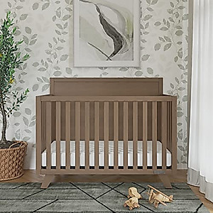 Child Craft SOHO 4-in-1 Convertible Crib with Flat-Top Headboard, Mid-Century Modern Baby Crib, Dusty Heather