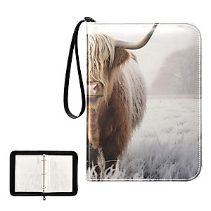 PYBUG Highland Cow Trading Card Binder with Nylon Strap 4-Pocket Waterproof PU Leather Card Collection Binder for 400 Cards Sturdy Card Holder Folders for Game Cards,Sports Cards