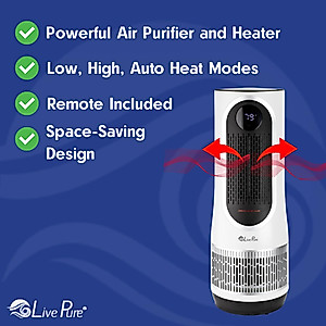 LivePure 3 in 1 Clean Heat Air Purifier & Heater-HEPA Filtration System, Space Heater w/ 2 Heat Modes, 60° Rotation, Heaters for Indoor Use, Air Purifiers for Home, Bedrooms, and Office. Gray
